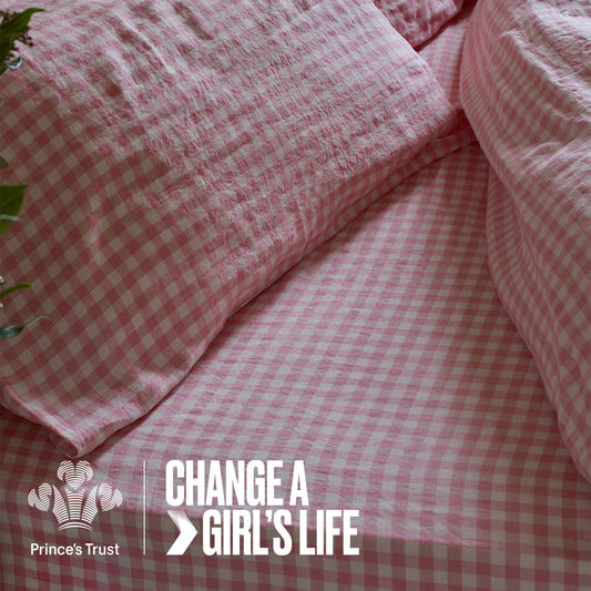 Pink Bloom Gingham Linen Bedding | Piglet in Bed UK