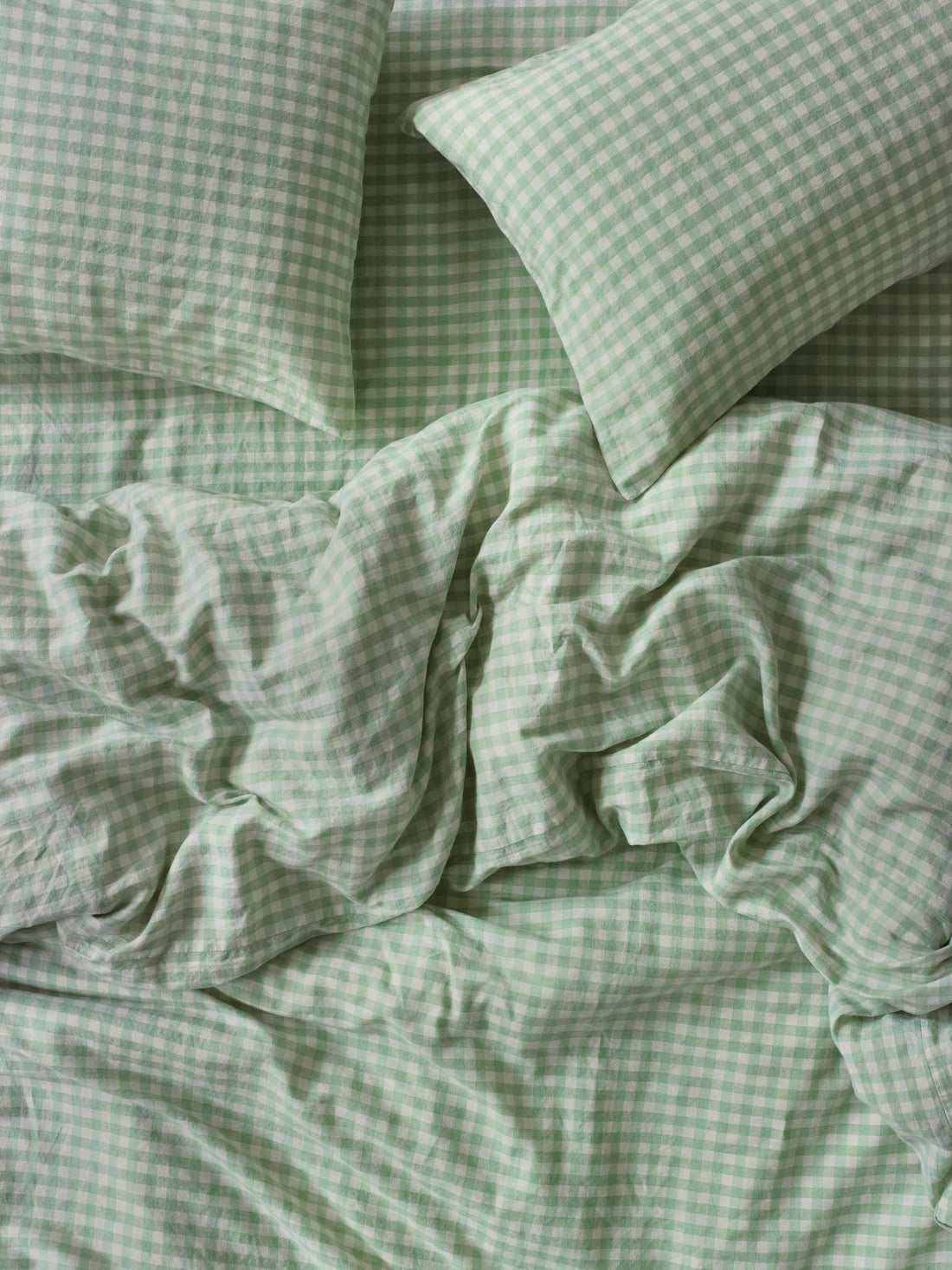 Sage Green Gingham Linen Blend Duvet Set | Piglet in Bed UK