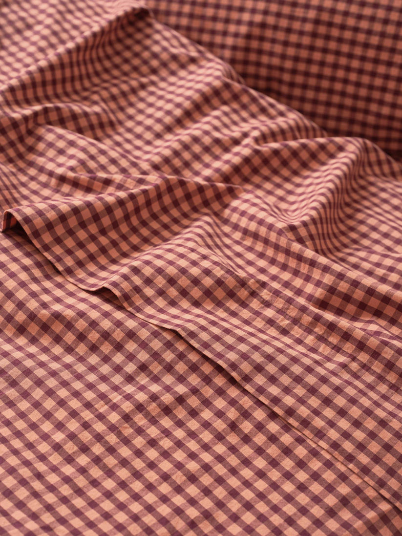 Fig & Blush Pink Gingham Washed Cotton Percale Duvet Cover | Piglet in ...