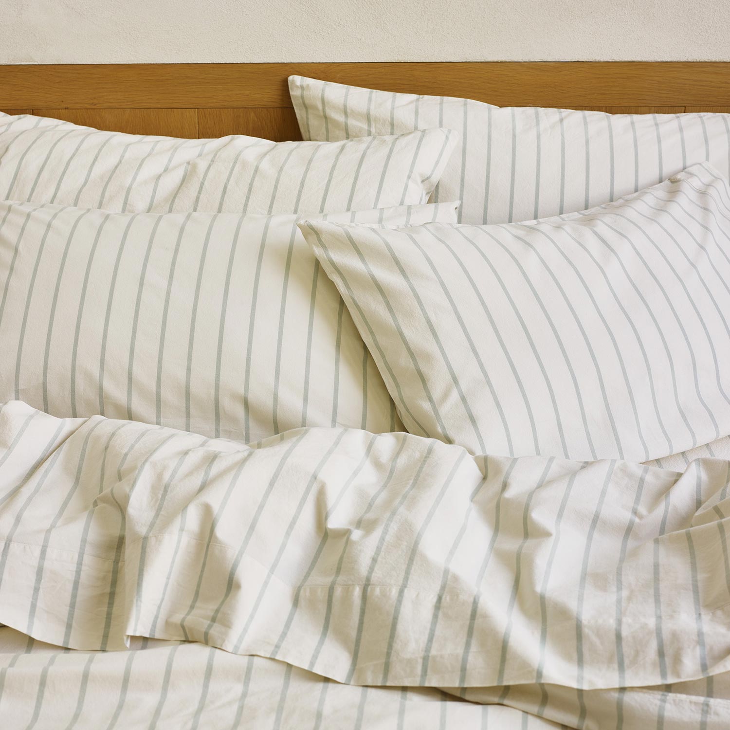 Mellow Green Slumber Stripe Cotton Duvet Cover | Piglet in Bed UK