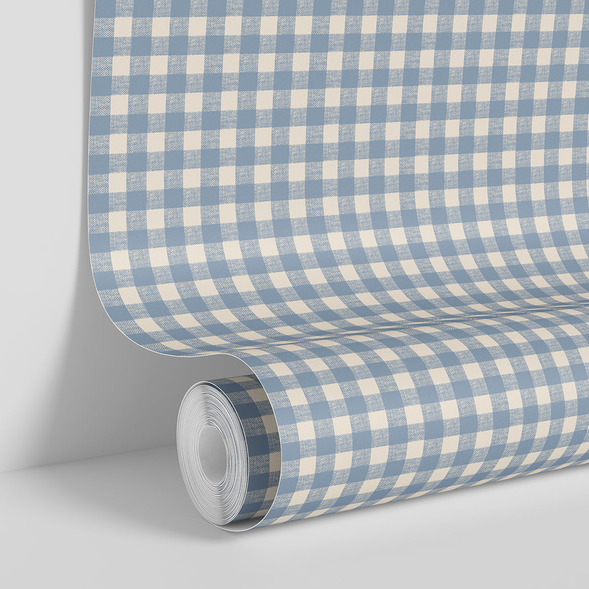 Dusty Blue Gingham Wallpaper | Piglet in Bed UK