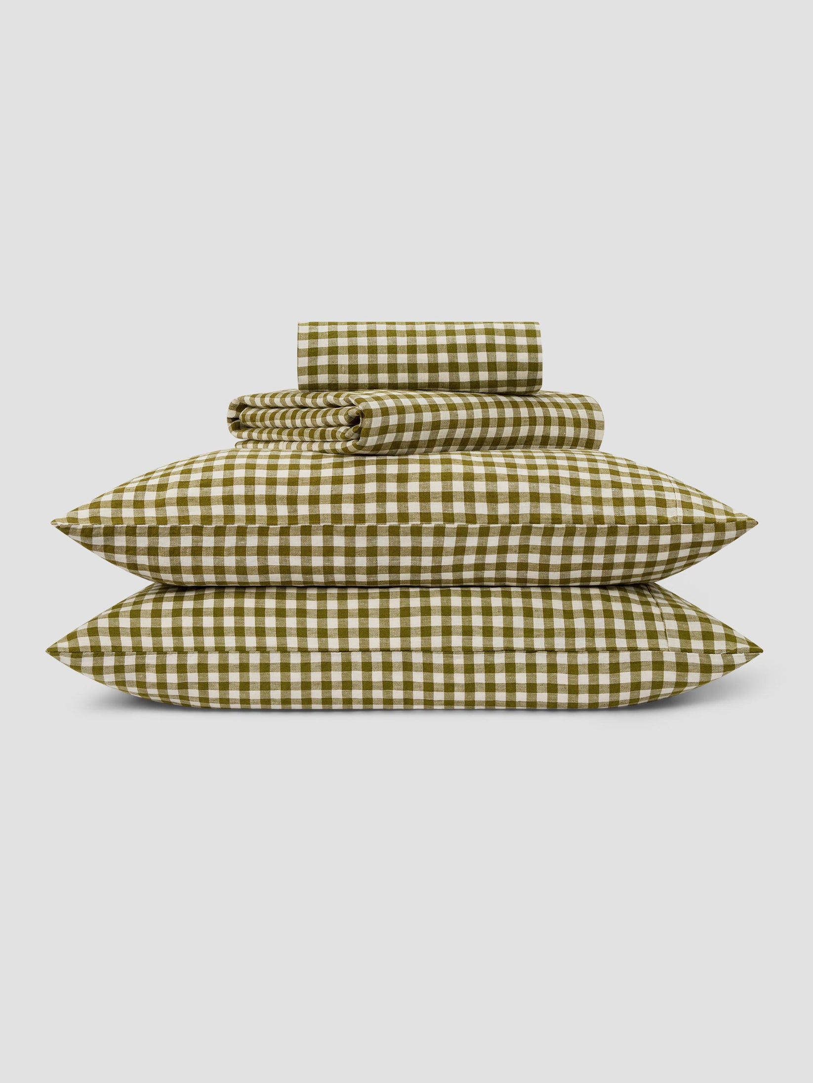 Botanical Green Gingham Linen Blend Sheet Set | Piglet in Bed UK