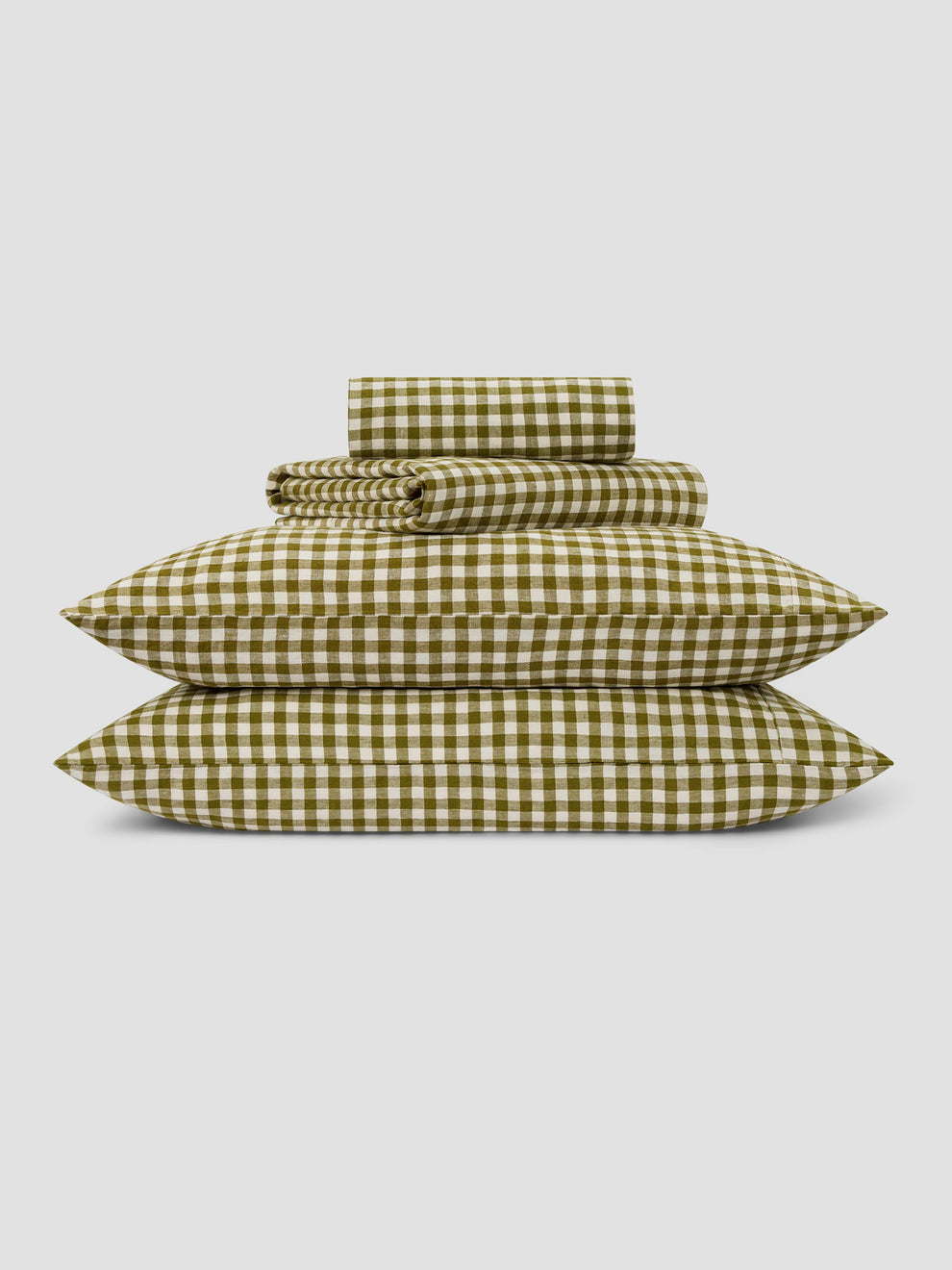 Botanical Green Gingham Linen Blend Sheet Set | Piglet in Bed UK