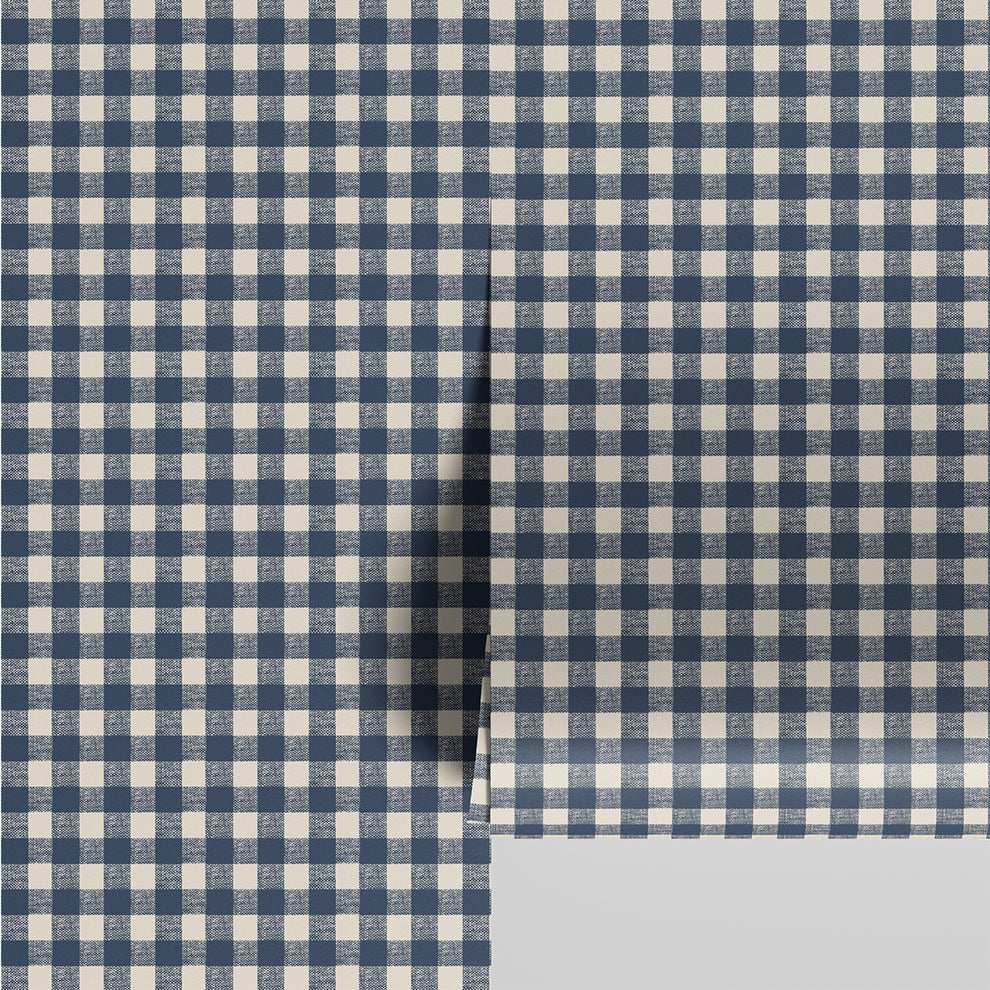 Titan Blue Gingham Wallpaper | Piglet in Bed UK
