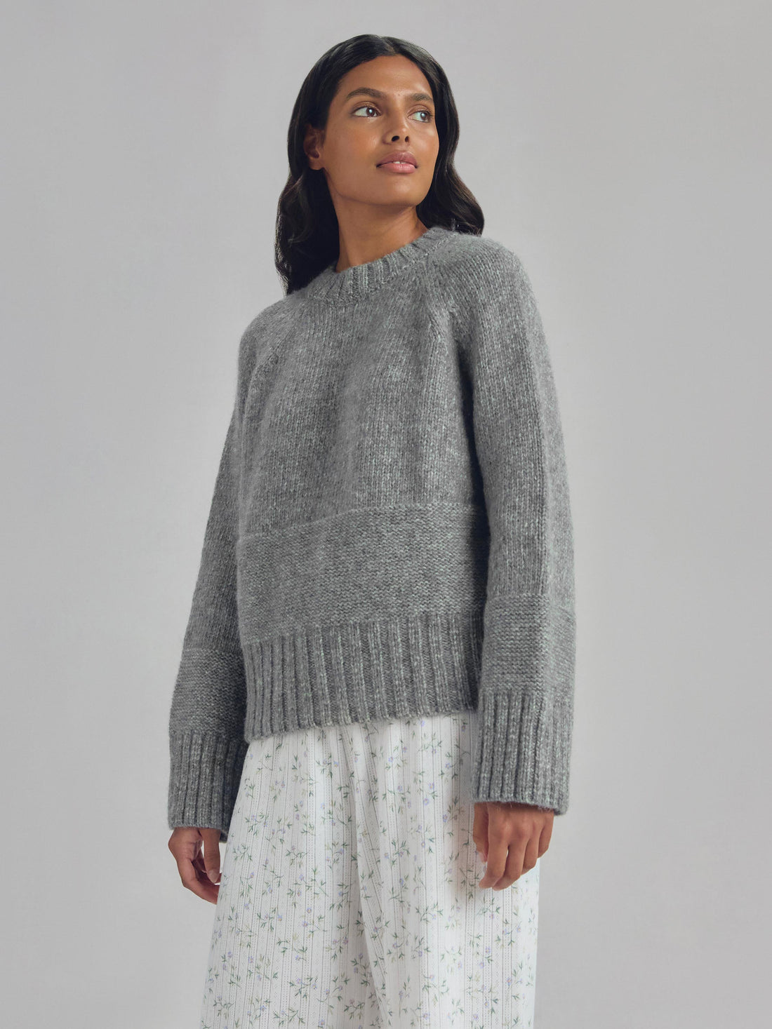 Grey Crew Neck Wool Jumper | Piglet in Bed UK
