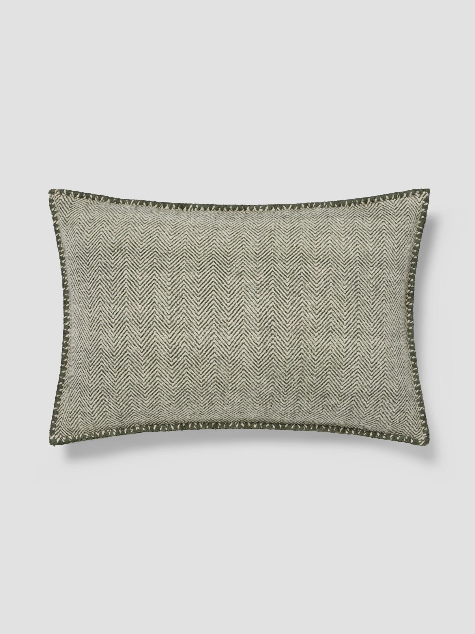 Fern Green Herringbone Wool Rectangle Cushion Cover | Piglet in Bed UK