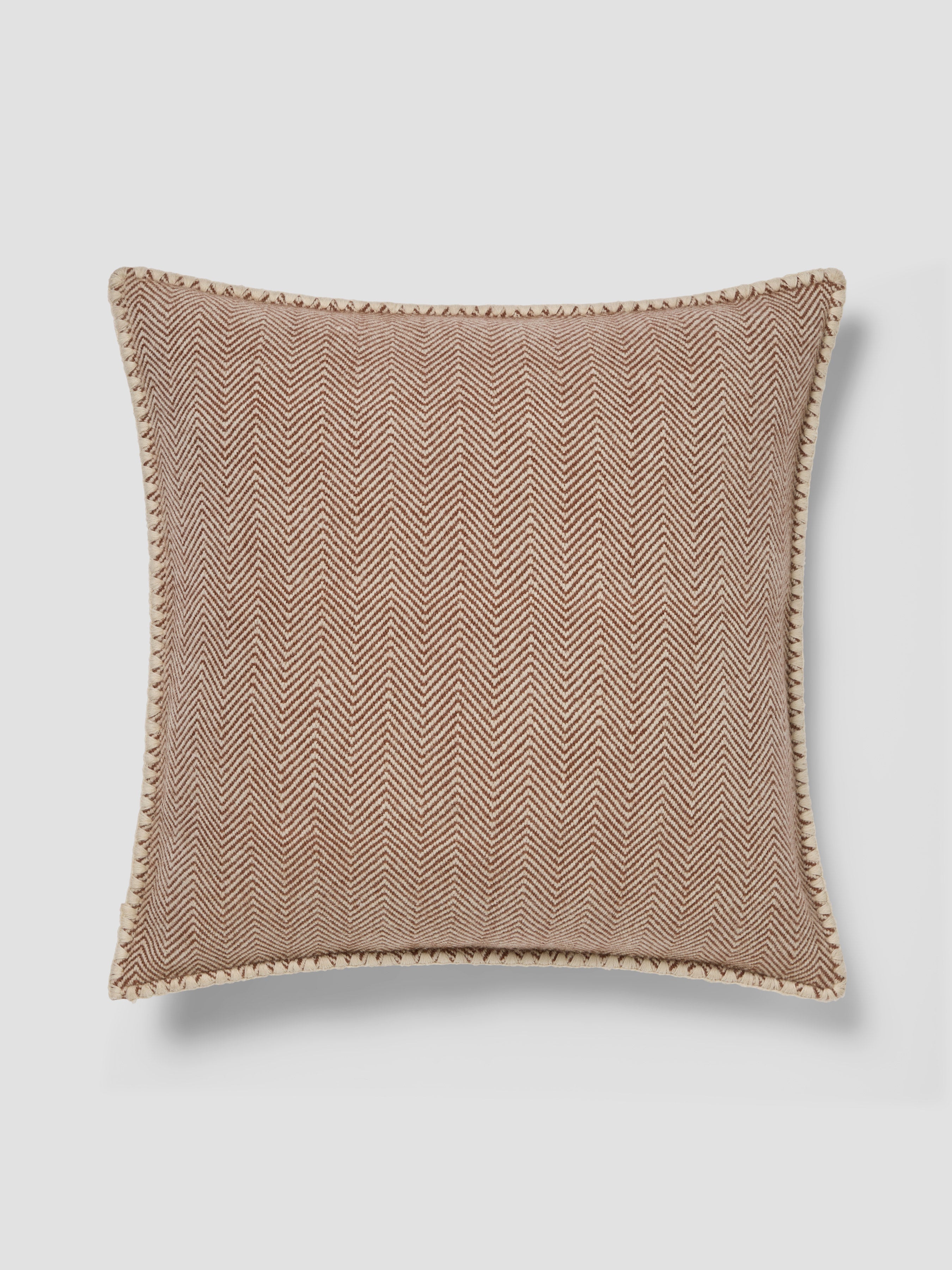 Mocha Herringbone Wool Square Cushion Cover | Piglet in Bed UK