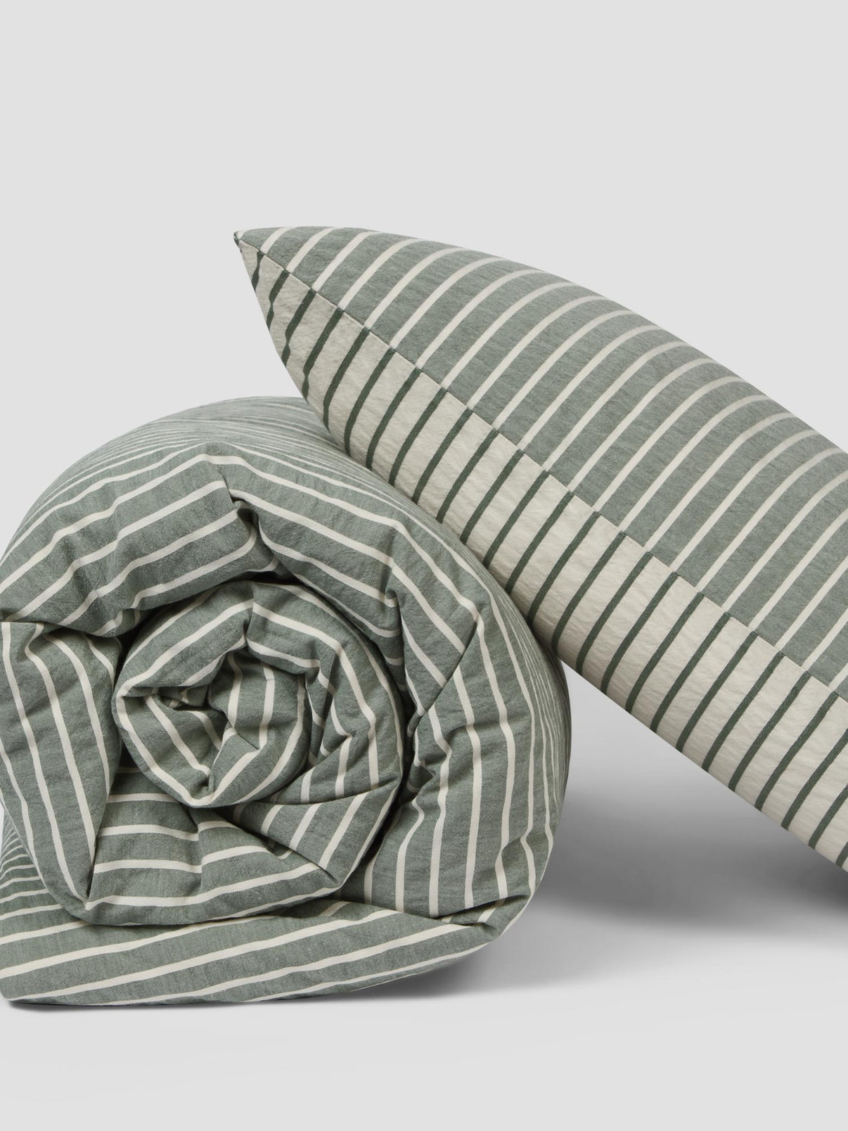 Spruce Green Texture Stripe Cotton Kids Bedding Set | Piglet in Bed UK