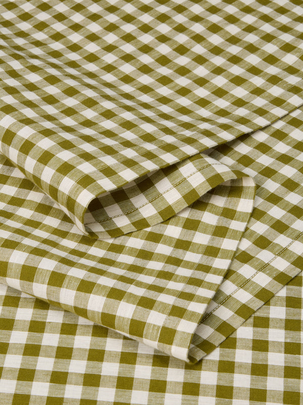 Botanical Green Gingham Linen Blend Table Runner | Piglet in Bed UK