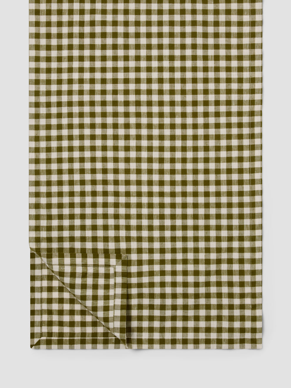 Botanical Green Gingham Linen Blend Table Runner | Piglet in Bed UK