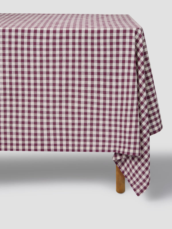 Berry Gingham Linen Blend Tablecloth | Piglet in Bed UK