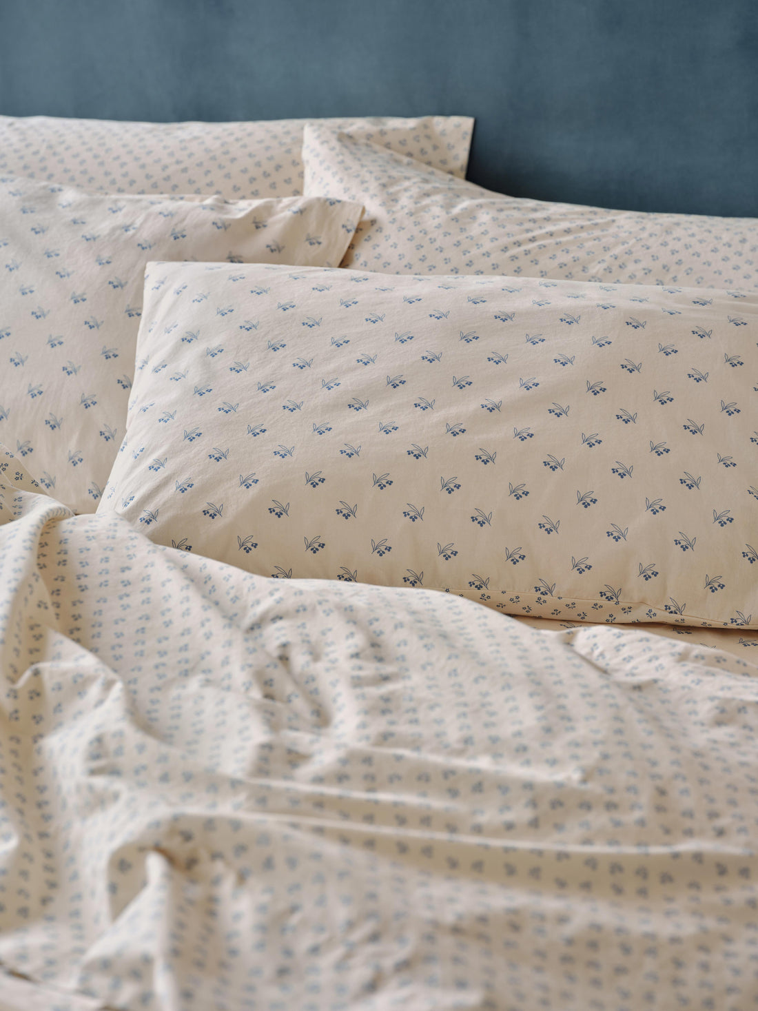 Cove Blue Martha Floral Cotton Duvet Cover | Piglet in Bed UK
