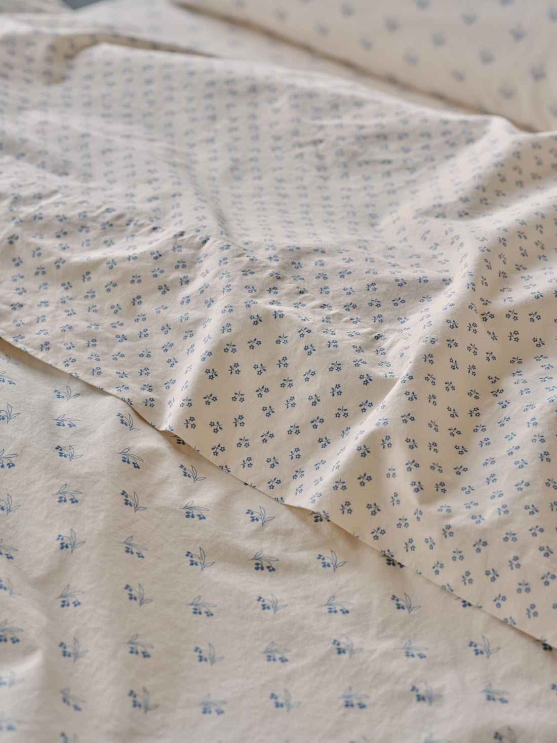 Cove Blue Martha Floral Cotton Flat Sheet | Piglet in Bed UK