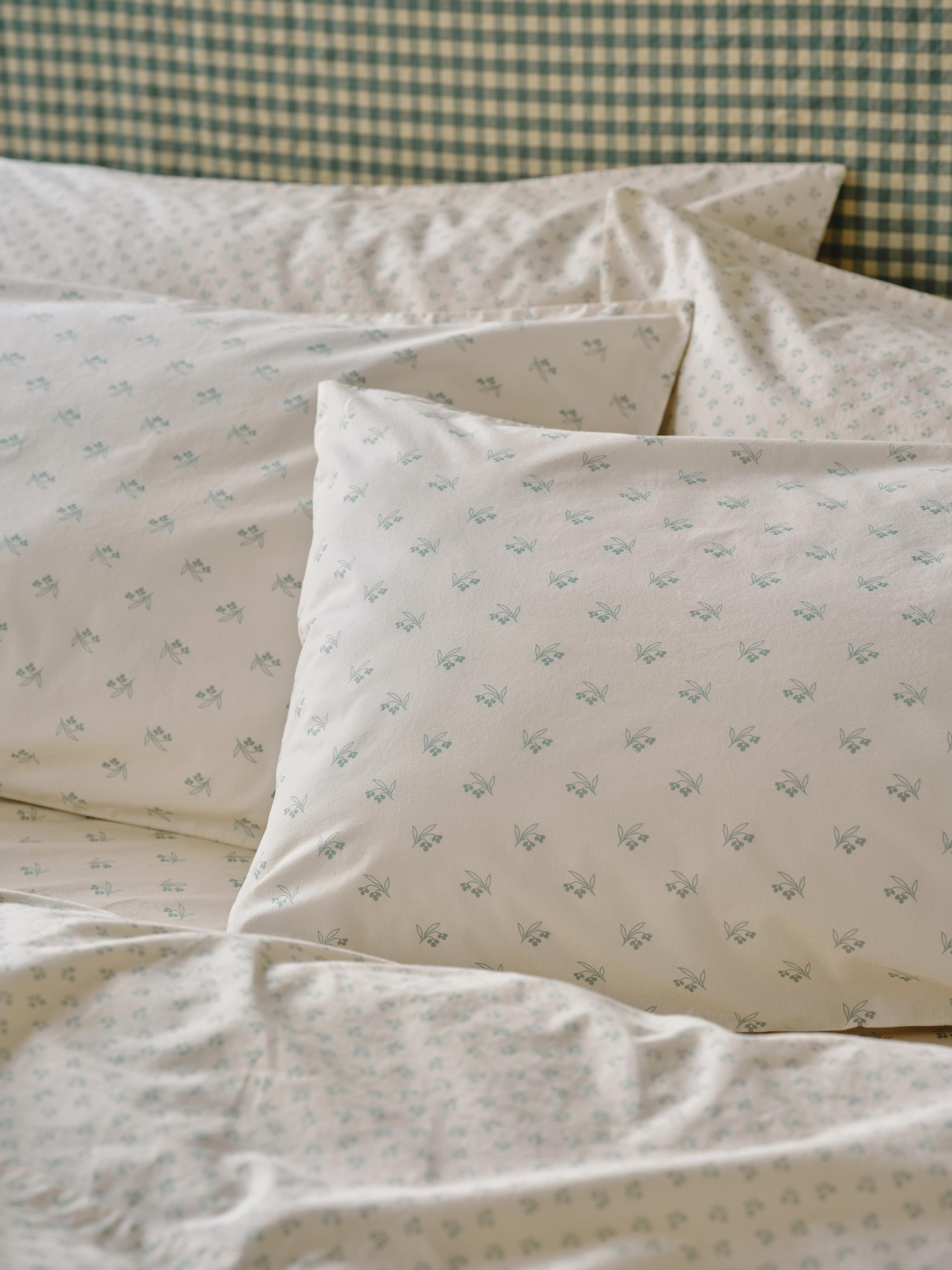 Mellow Green Martha Floral Cotton Pillowcases (Pair) | Piglet in Bed UK