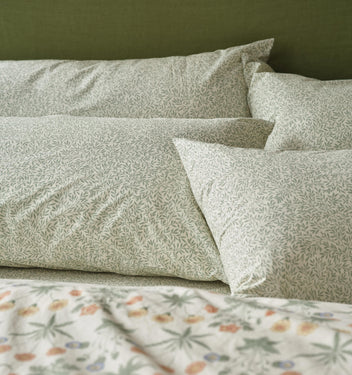 Mellow Green Standen Cotton Pillowcases (Pair) | Piglet in Bed UK