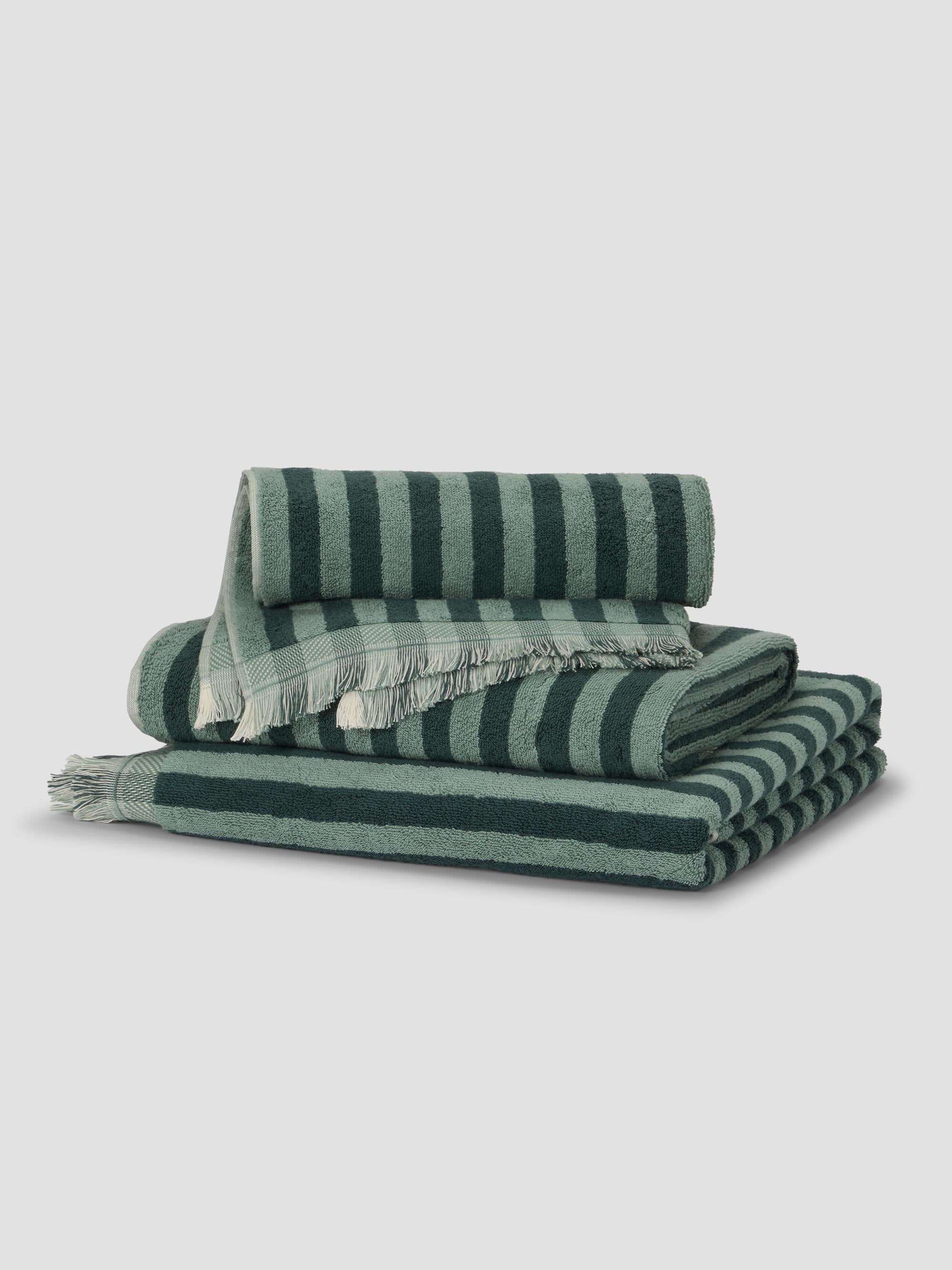 Pine Green Pembroke Stripe Cotton Towels | Piglet in Bed UK