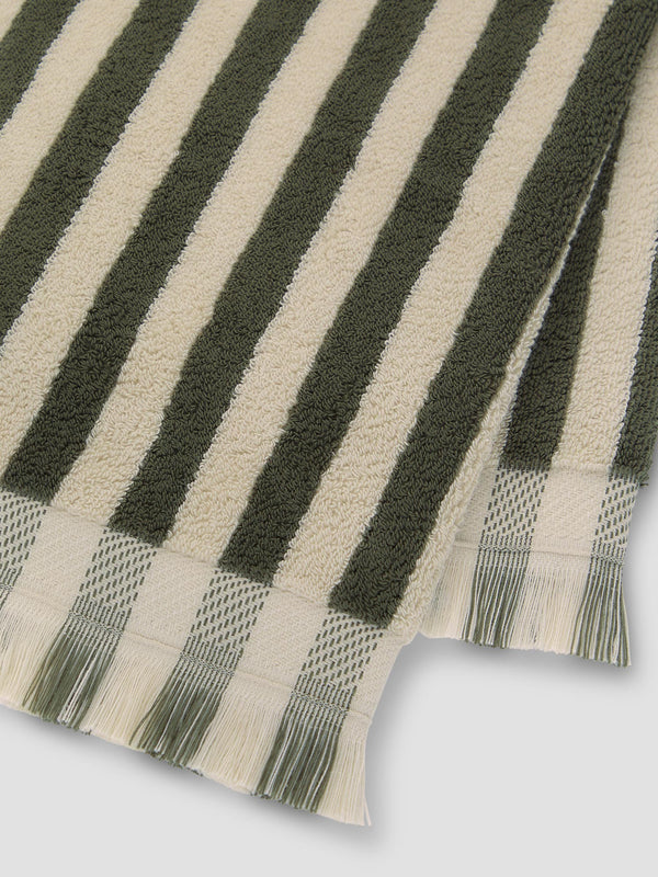 Olive Green Pembroke Stripe Cotton Towels | Piglet in Bed UK