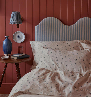 Dusk Blue Posy Bud Linen Blend Duvet Cover | Piglet in Bed UK