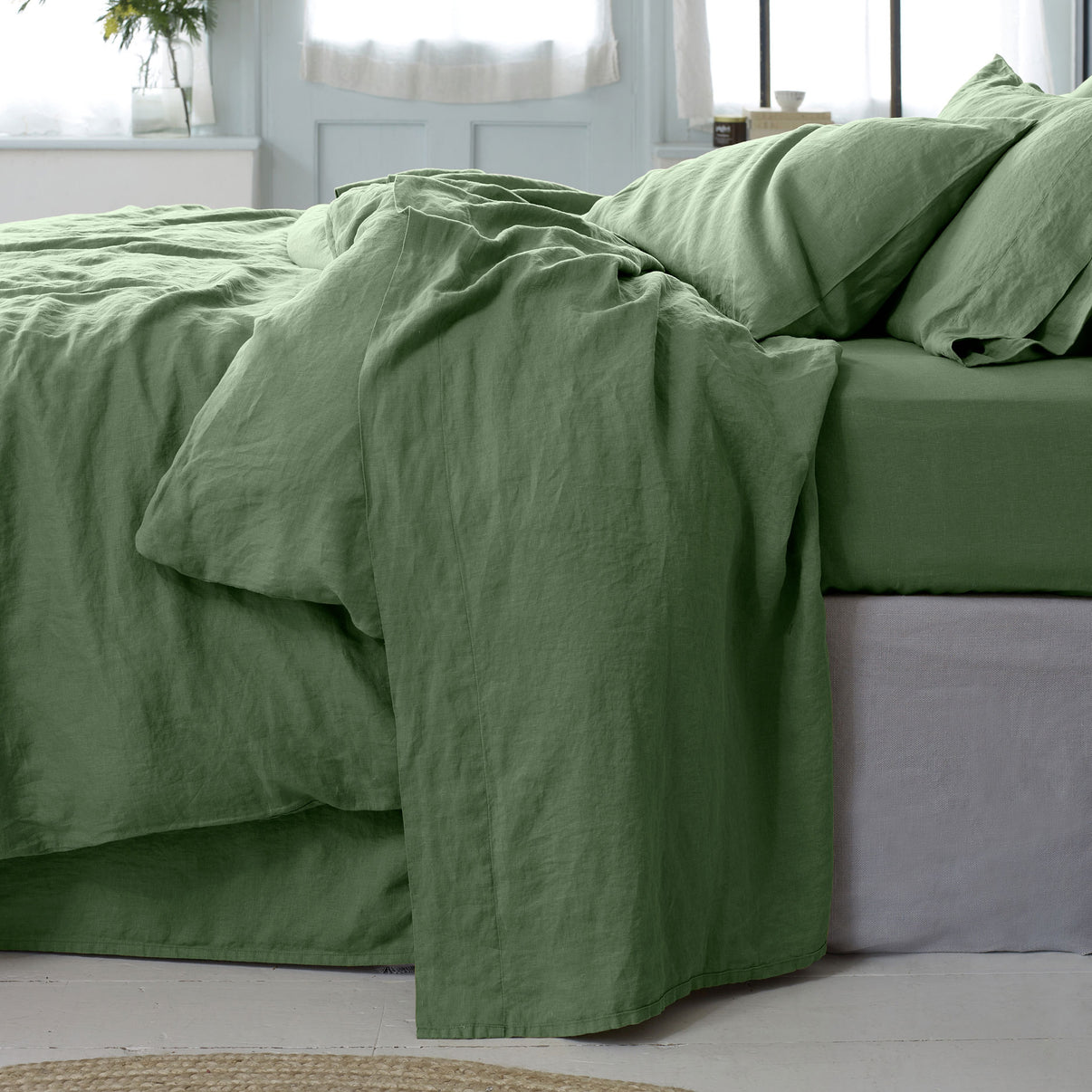Elm Green Linen Blend Duvet Cover | Piglet in Bed UK