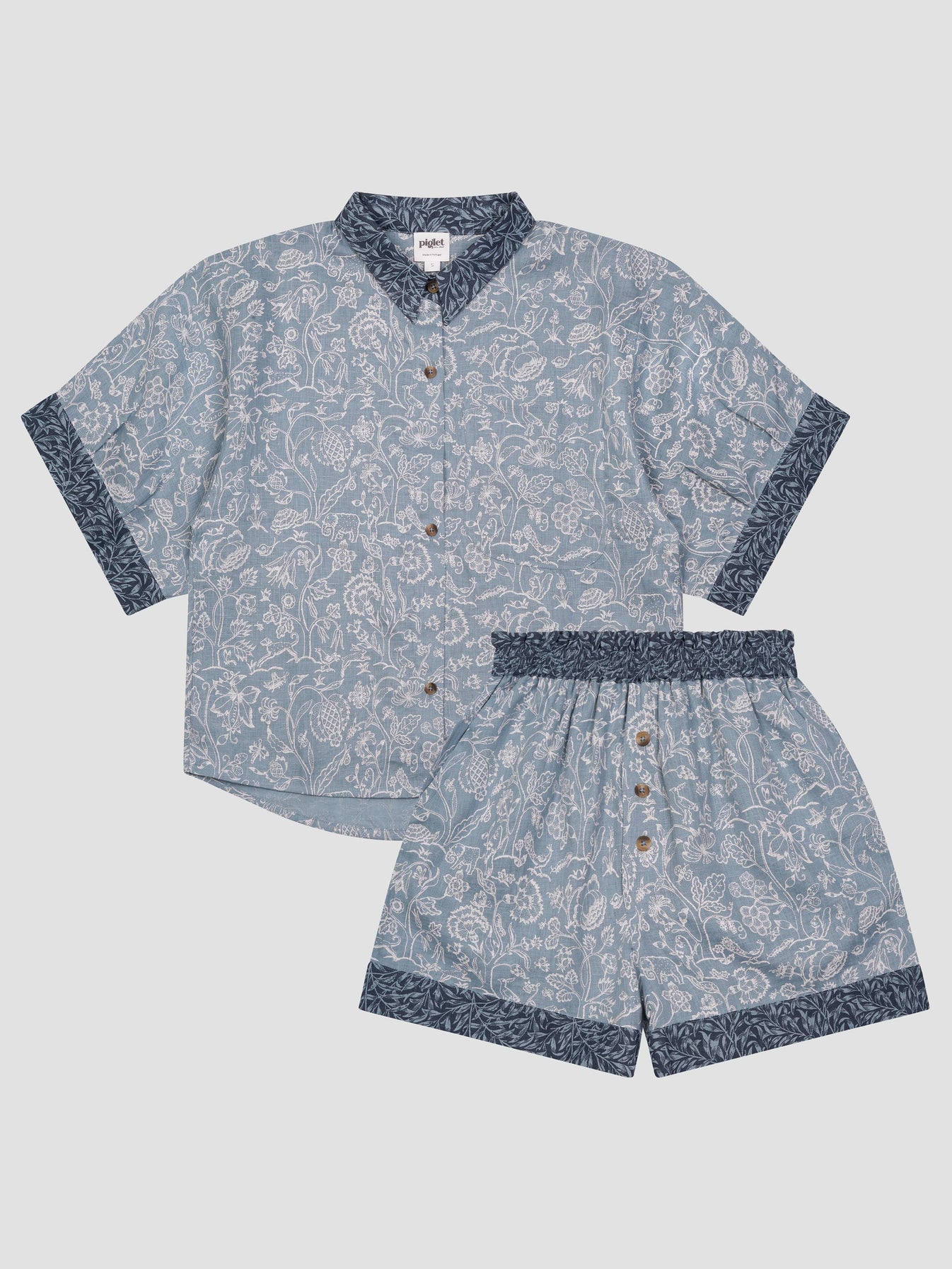 Soft Sage Honeysuckle Linen Women’s Pyjama Shorts Set | Piglet in Bed UK