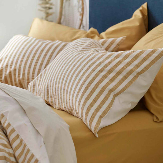 Ochre Seersucker Stripe Cotton Bedding | Piglet in Bed UK