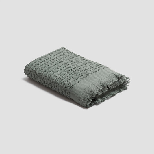 Ash Green Basketweave Towels | Piglet in Bed UK