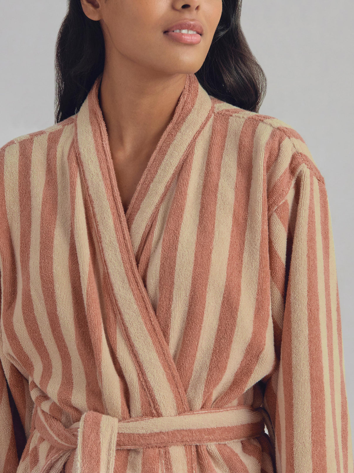 Sand Shell Pembroke Stripe Cotton Robe | Piglet in Bed UK