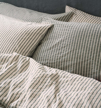 Spruce Green Texture Stripe Cotton Kids Bedding Set | Piglet in Bed UK