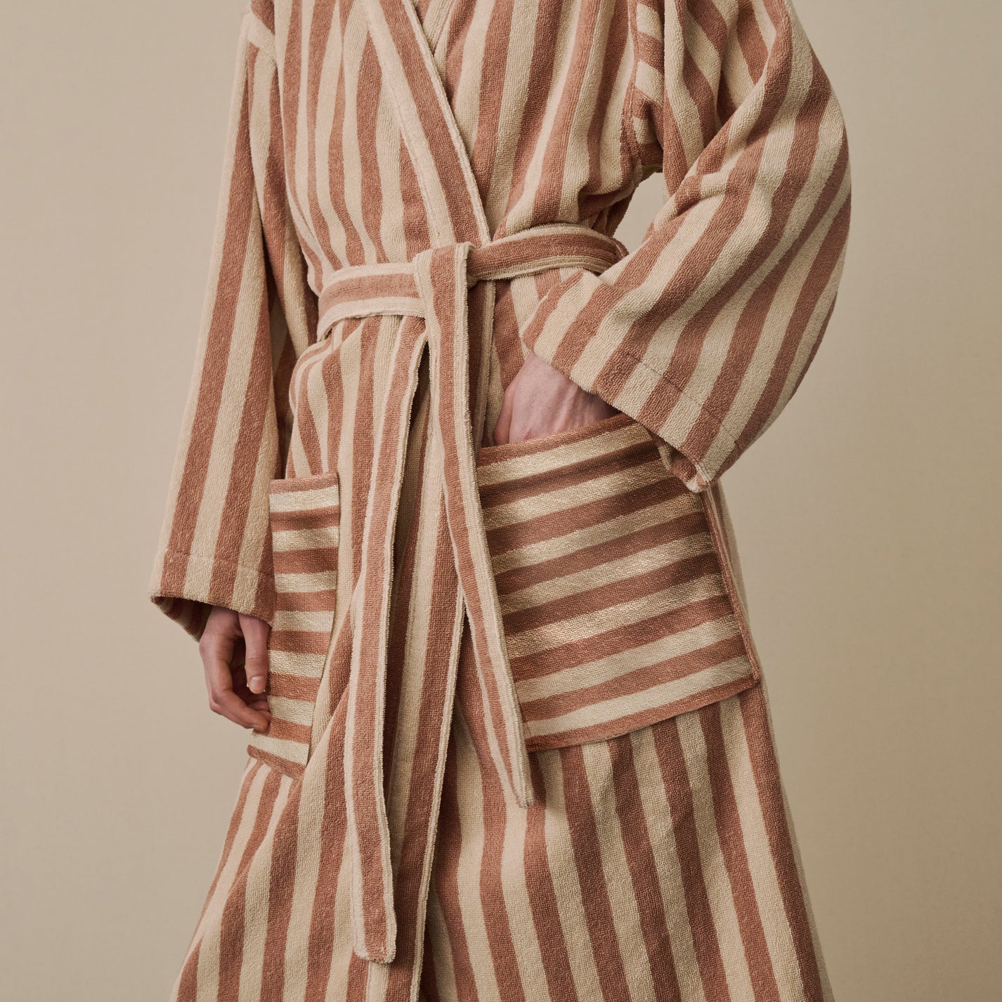 Sand Shell Pembroke Stripe Cotton Robe | Piglet in Bed UK