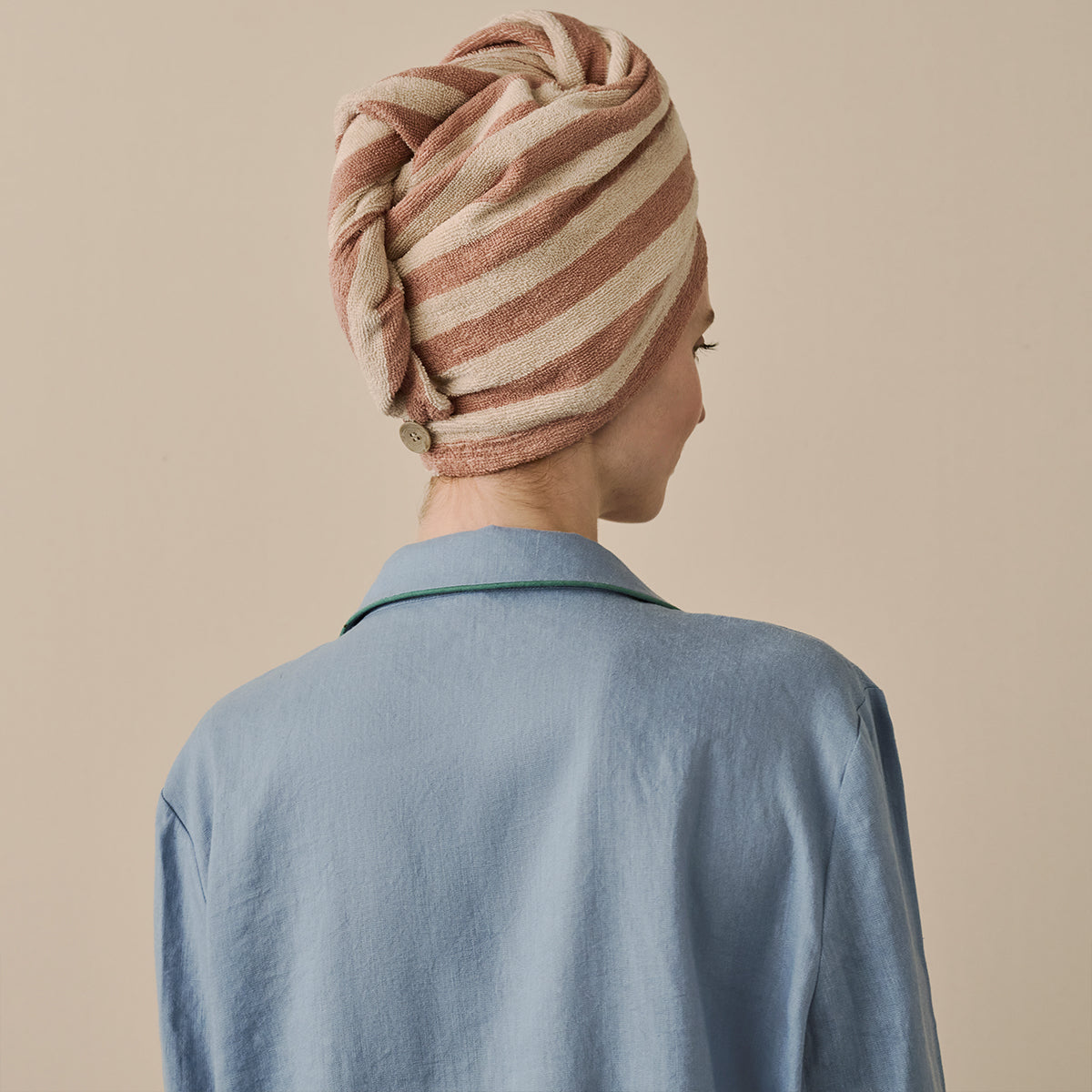 Sand Shell Pembroke Stripe Cotton Hair Wrap | Piglet in Bed UK