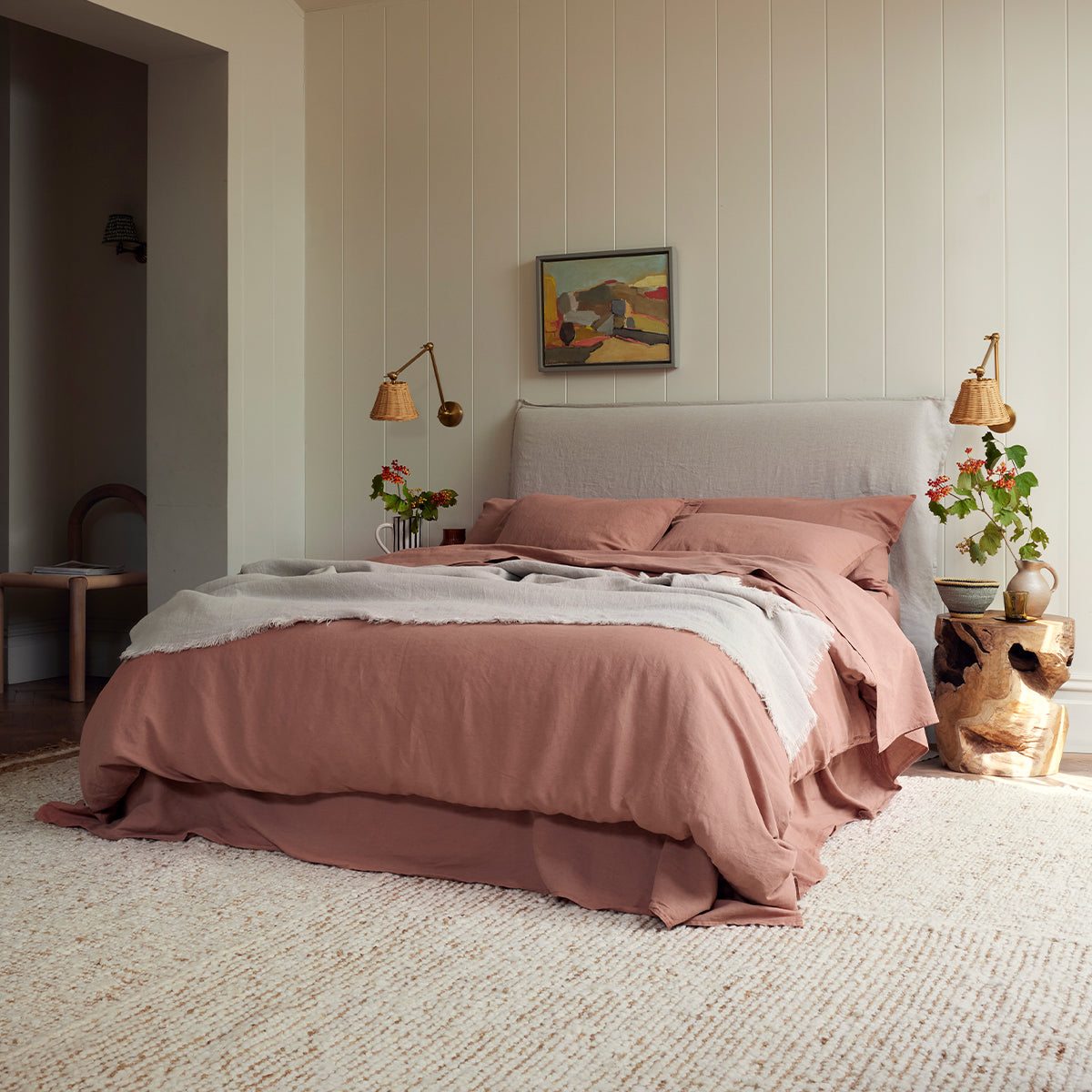Warm Clay Linen Blend Flat Sheet | Piglet in Bed UK